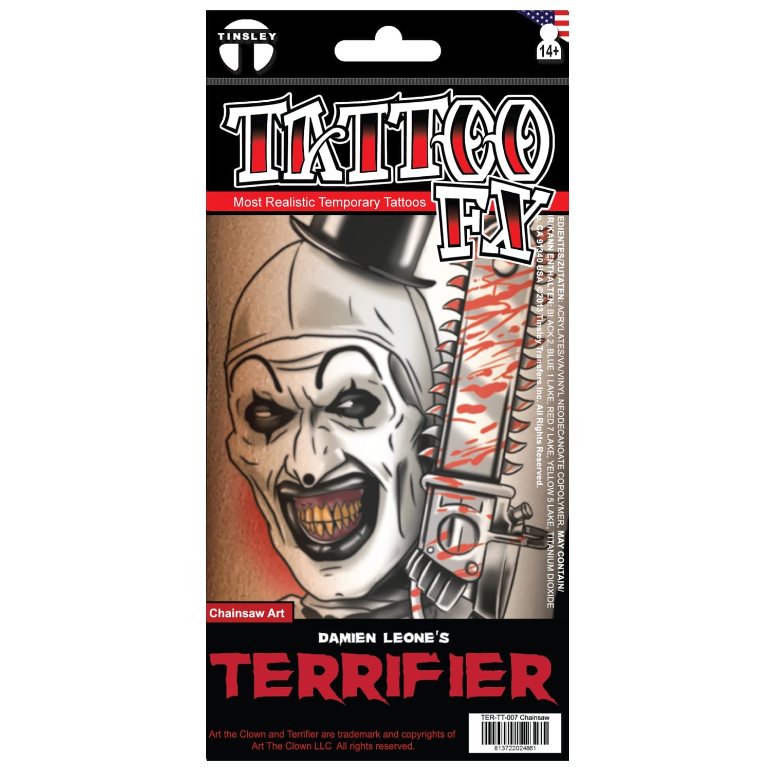 Terrifier 3 Art the Clown Chainsaw Temporary Tattoo – Horror Slasher ...
